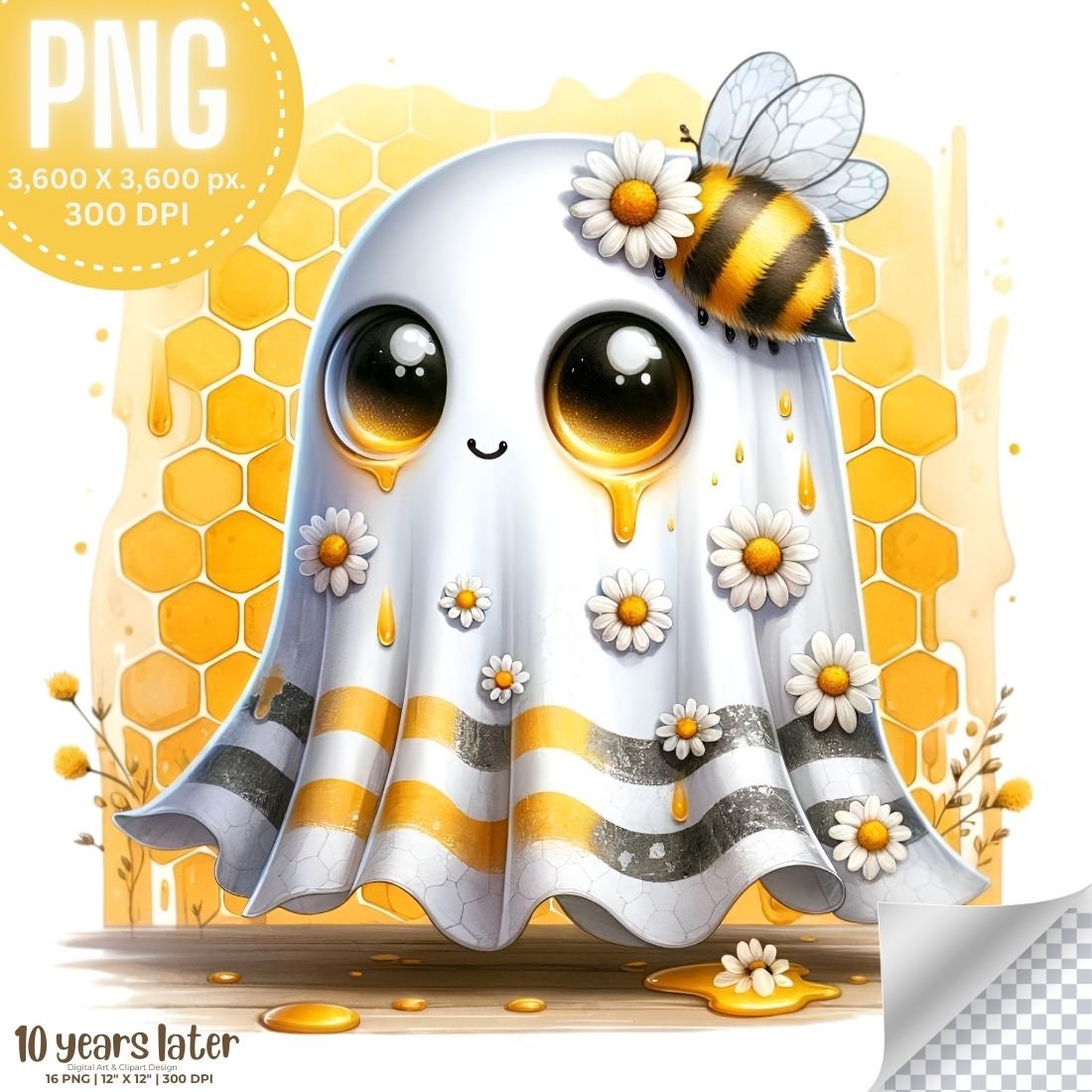 Boo Bee Watercolor Honey Bee Ghost High Quality Clipart 13 PNG, Cute ...