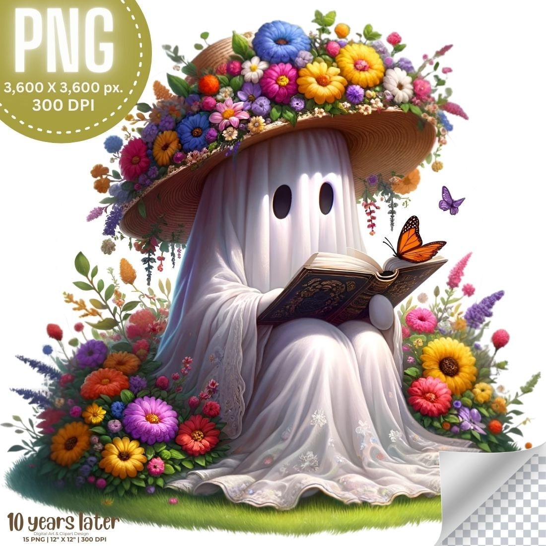 Spring Ghost Hight Quality Clipart 15 PNG Cute Ghost Spring Garden ...