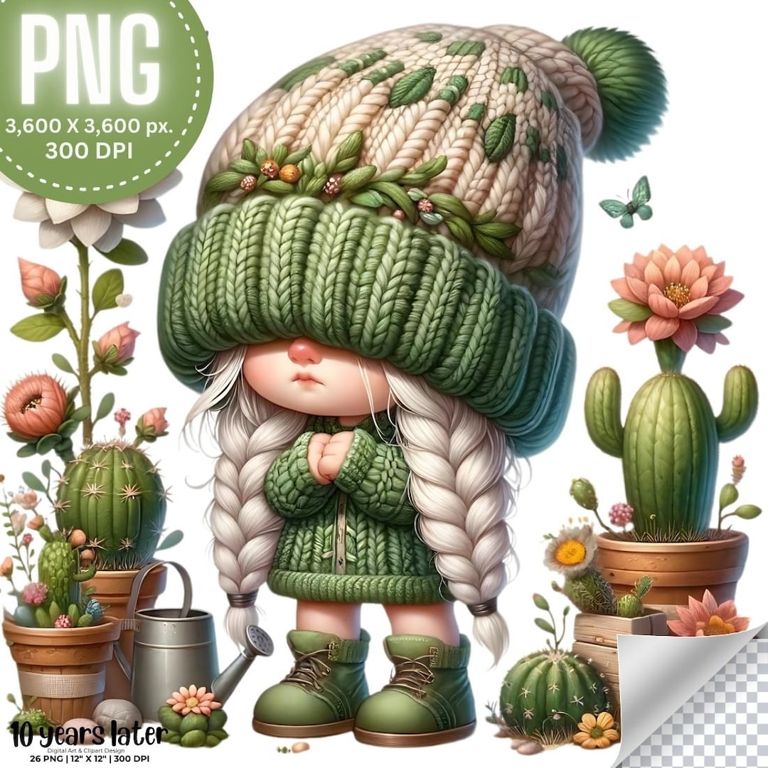 Cactus Girl Gnome Clip Arts 26 PNG Cute Female Gnome Watercolor, Cactus ...