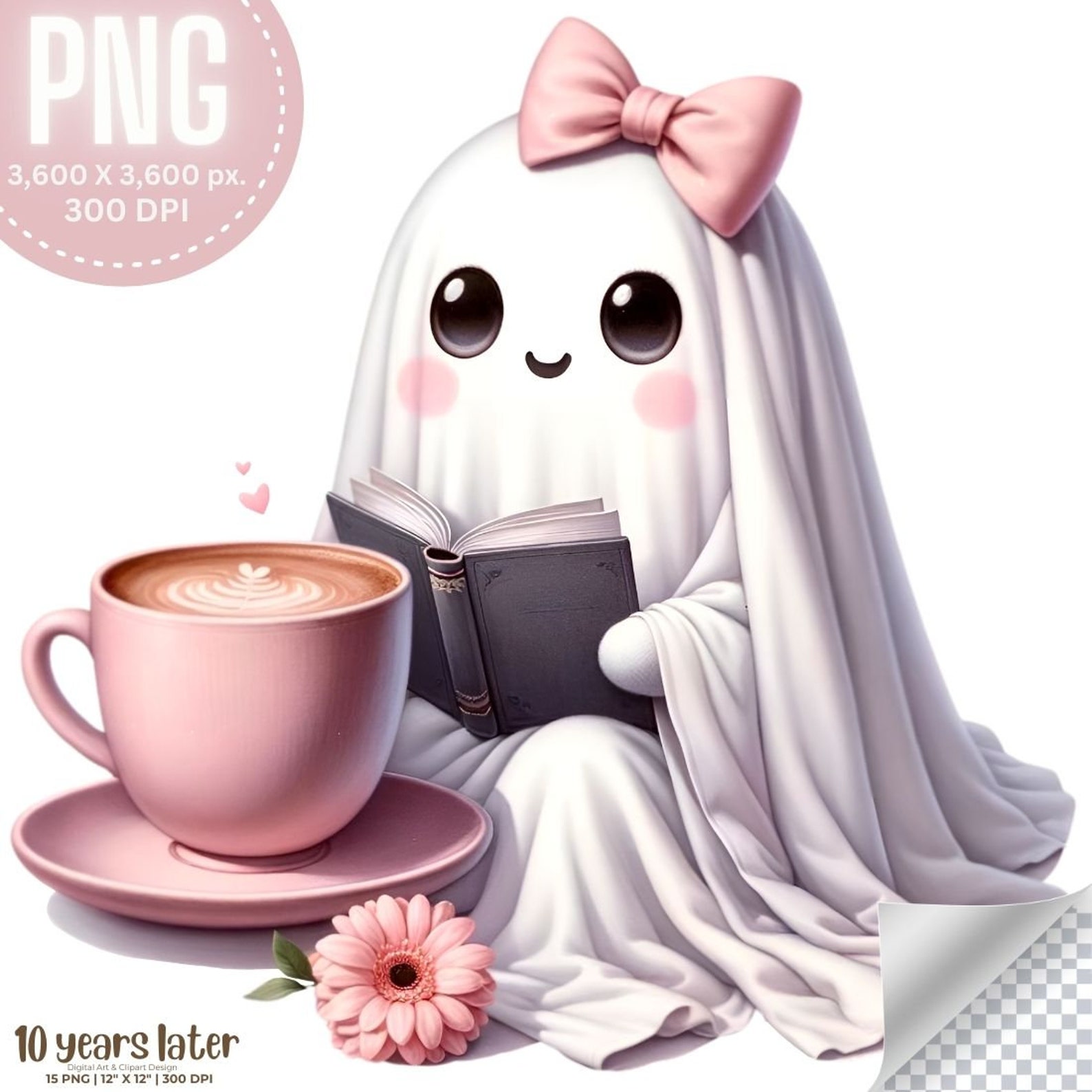 Pinky Cute Coffee Ghost Hight Quality Clipart 15 PNG | Watercolor Pink ...