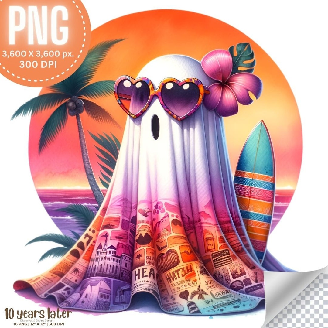 Watercolor Tropical Sunsets Ghost High Quality Clipart 16 PNG, Cute ...