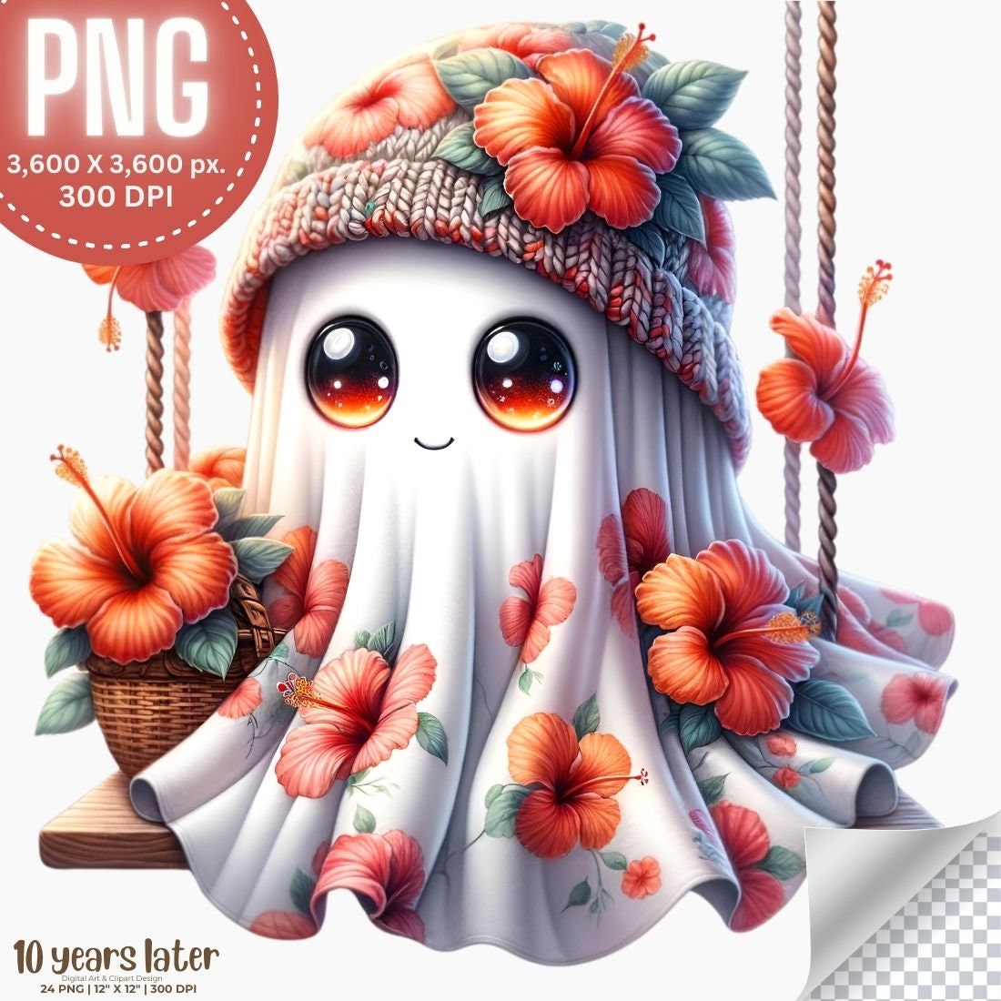 Floral Boo Watercolor Flower Ghost High Quality Clipart 24 PNG, Cute ...