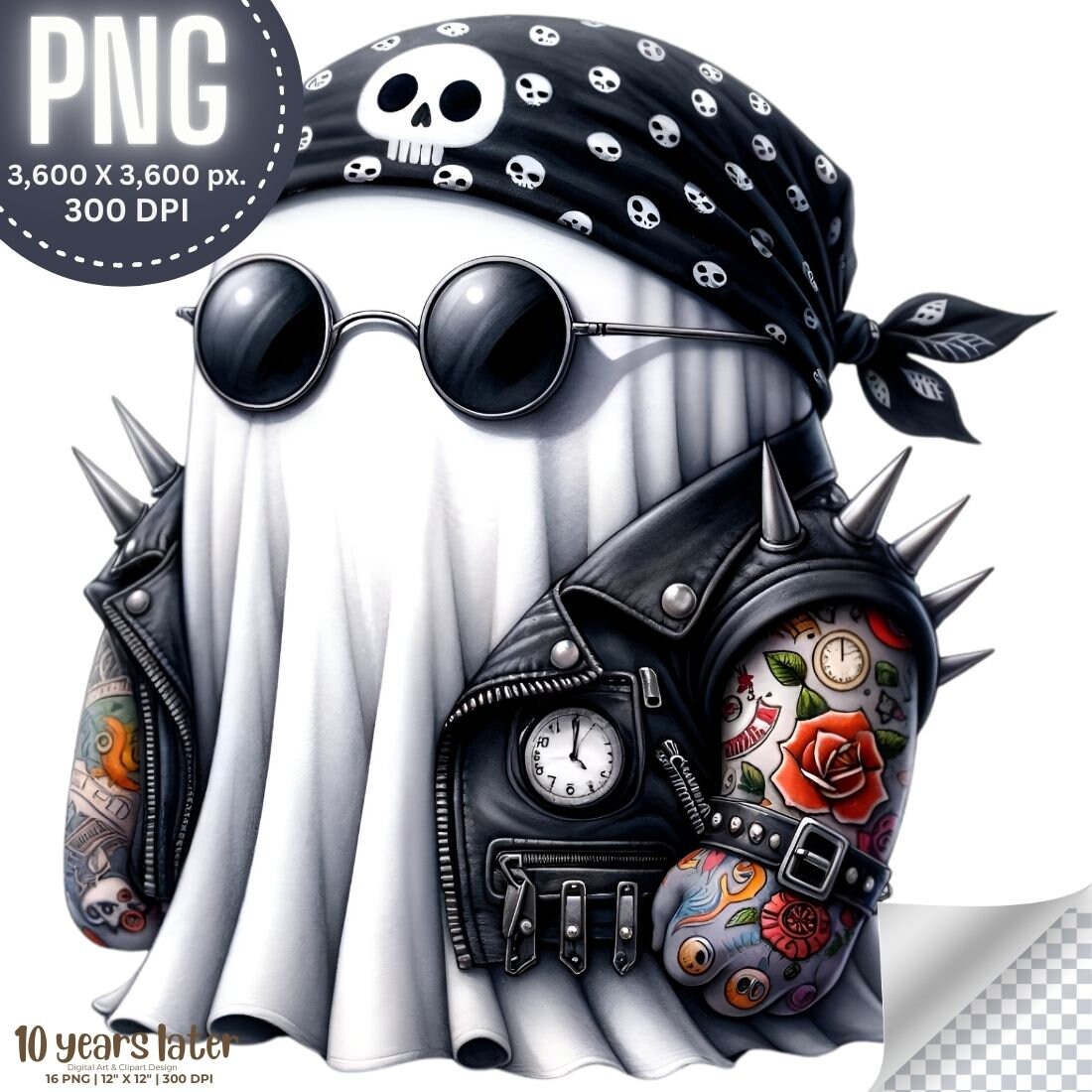 Ghost Biker Hight Quality Clipart 16 PNG Watercolor Ghost Rocker, Biker ...