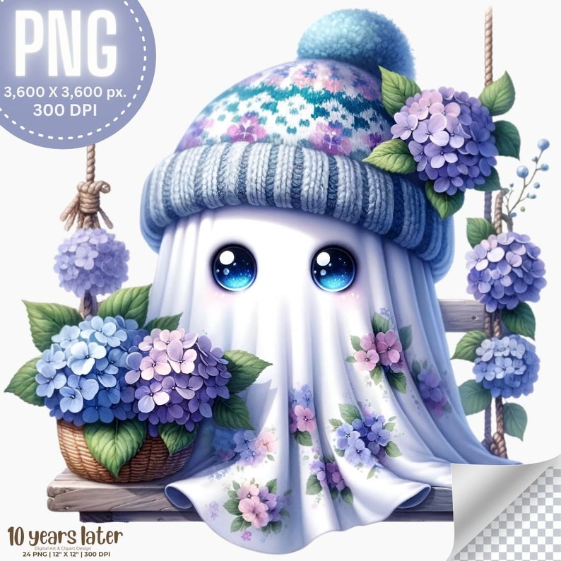Floral Boo Watercolor Flower Ghost High Quality Clipart 24 PNG, Cute ...