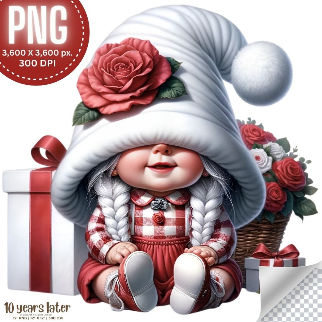 Father's Day Red Roses Baby Girl Gnome Watercolor Female Gnome High ...