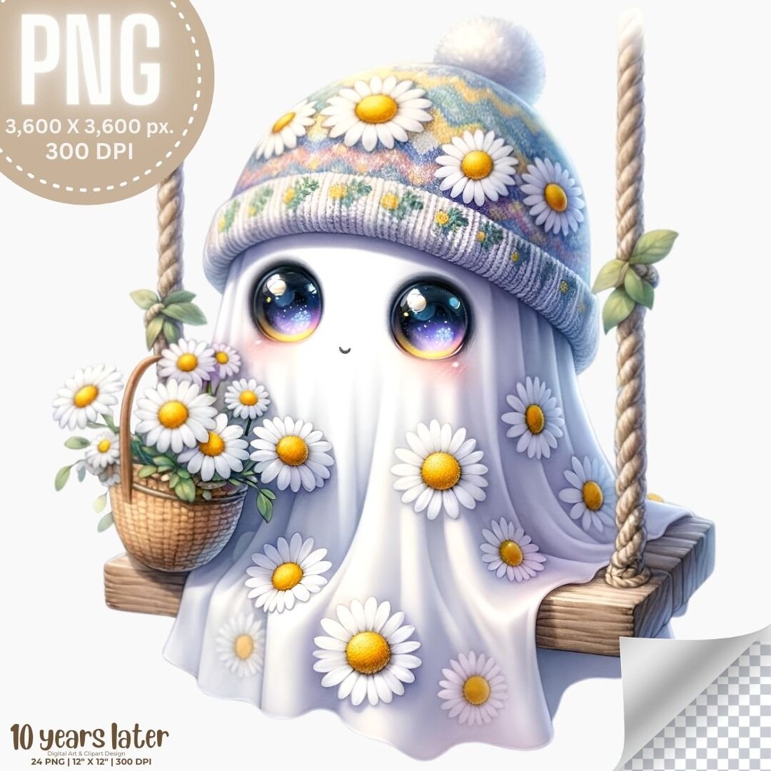 Floral Boo Watercolor Flower Ghost High Quality Clipart 24 PNG, Cute ...