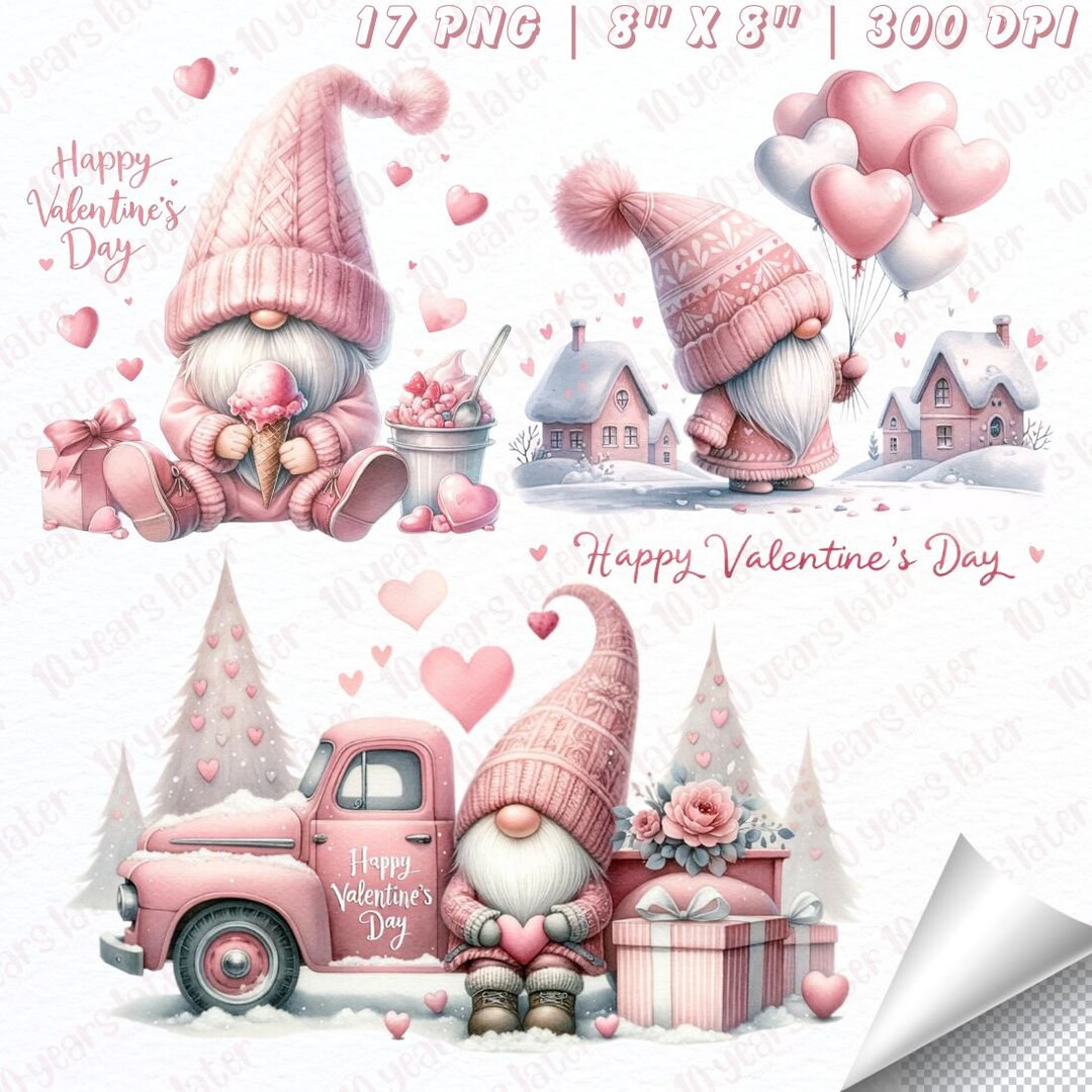 Pink Watercolor Gnome on Valentine's Day Clipart Watercolor PNG, Pink ...