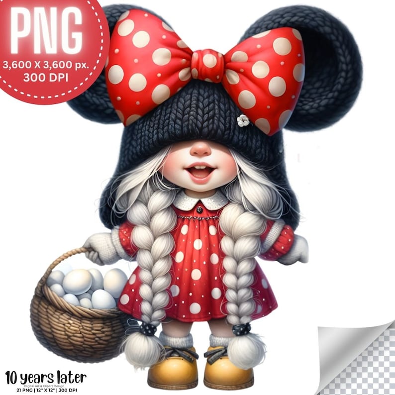 Mice Girl Gnome Clip Arts 21 Pngs Cute Female Gnome Watercolor, Mouse ...