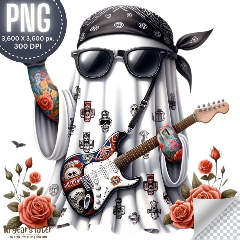 Ghost Biker Hight Quality Clipart 16 PNG Watercolor Ghost Rocker, Biker ...