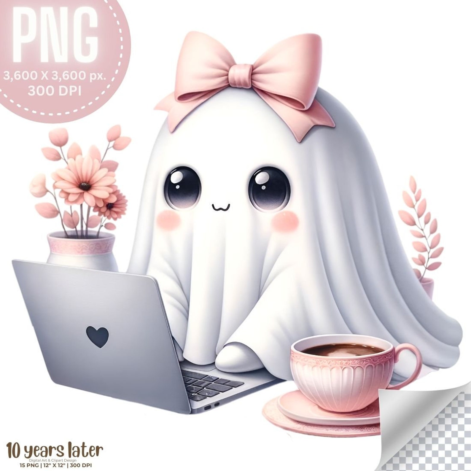Pinky Cute Coffee Ghost Hight Quality Clipart 15 PNG | Watercolor Pink ...