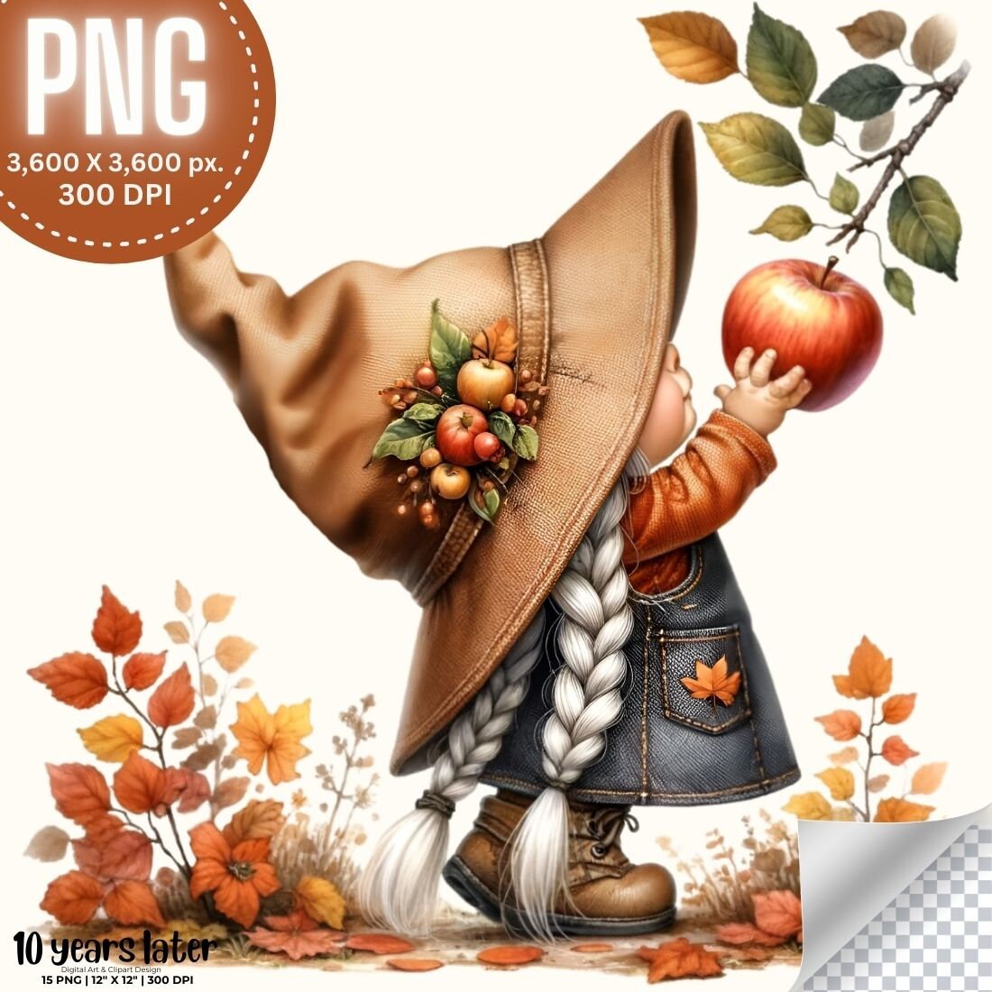 Fall Season Girl Gnome Clip Arts 15 Pngs Cute Female Gnome Watercolor ...