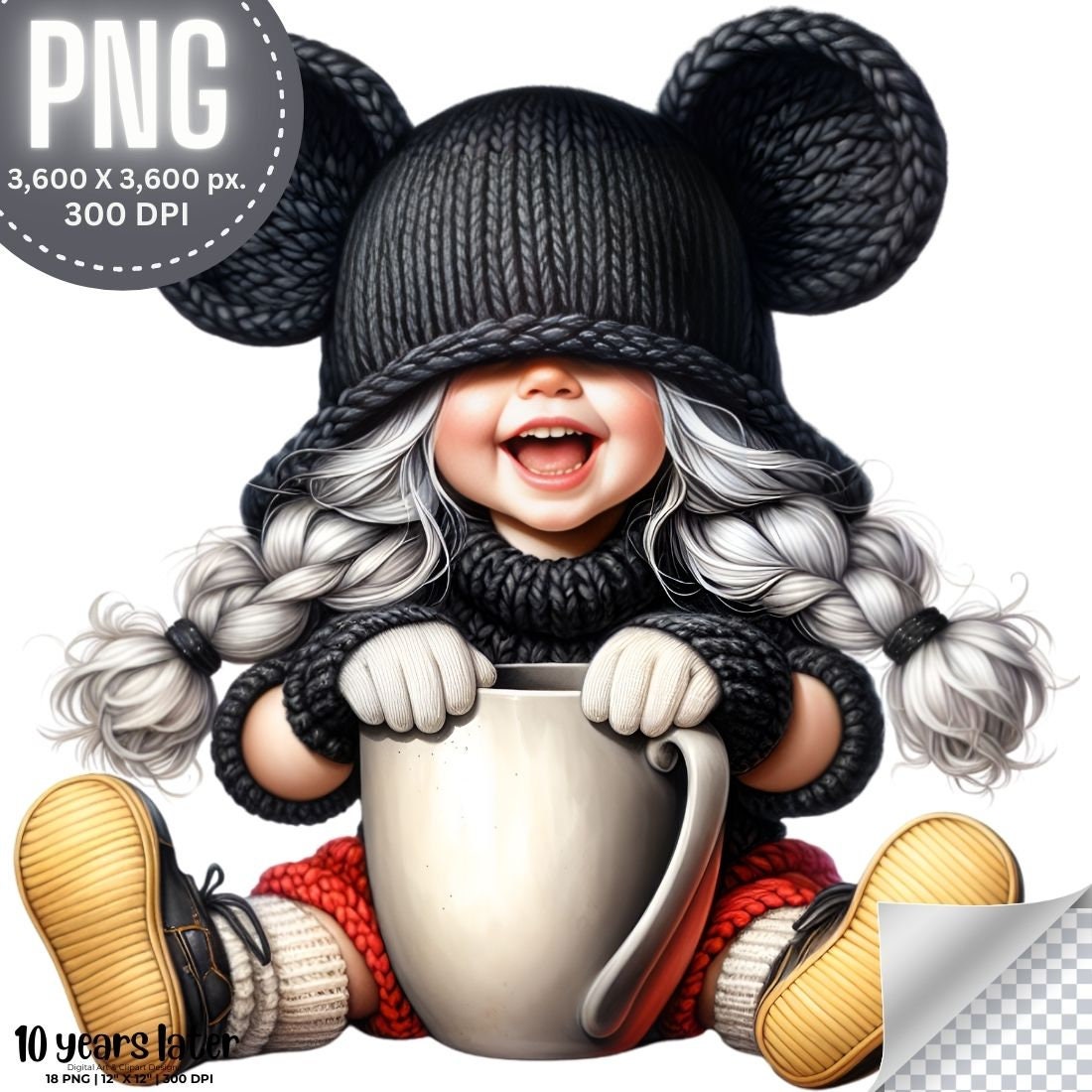 Mouse Girl Gnome Clip Arts 18 Pngs Cute Female Gnome Watercolor, Mice ...