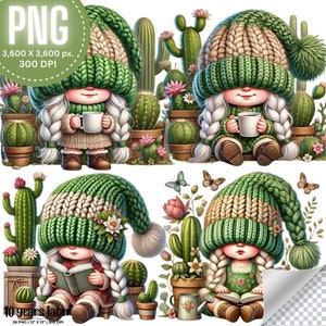 Cactus Girl Gnome Clip Arts 26 PNG | Cute Female Gnome Watercolor ...