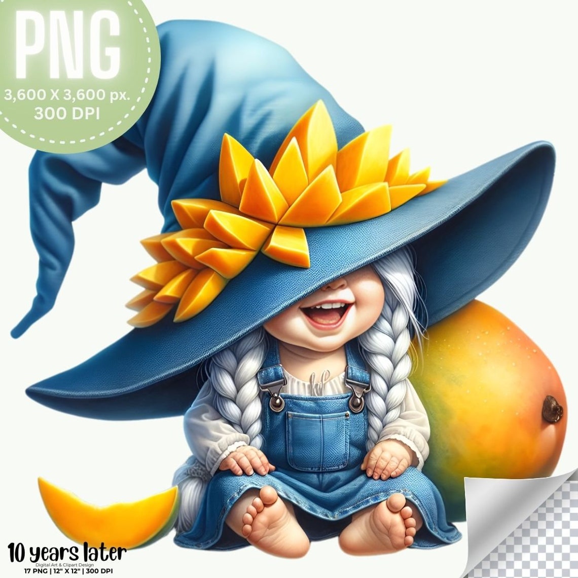 Fruits Girl Gnome Clip Arts 17 Pngs Cute Female Gnome Watercolor, Denim ...