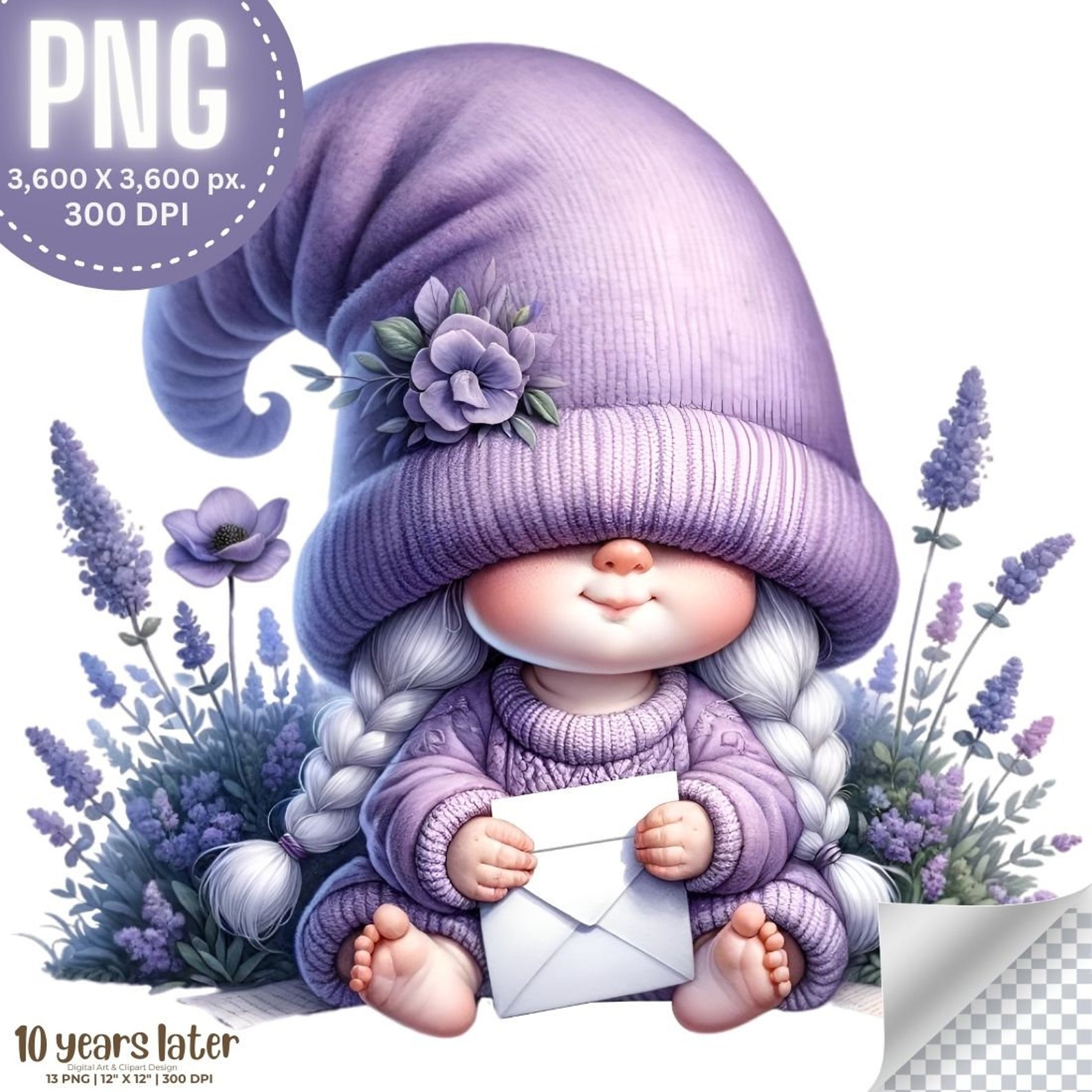 Lavender Baby Girl Gnome Watercolor Female Gnome High Quality Clipart ...