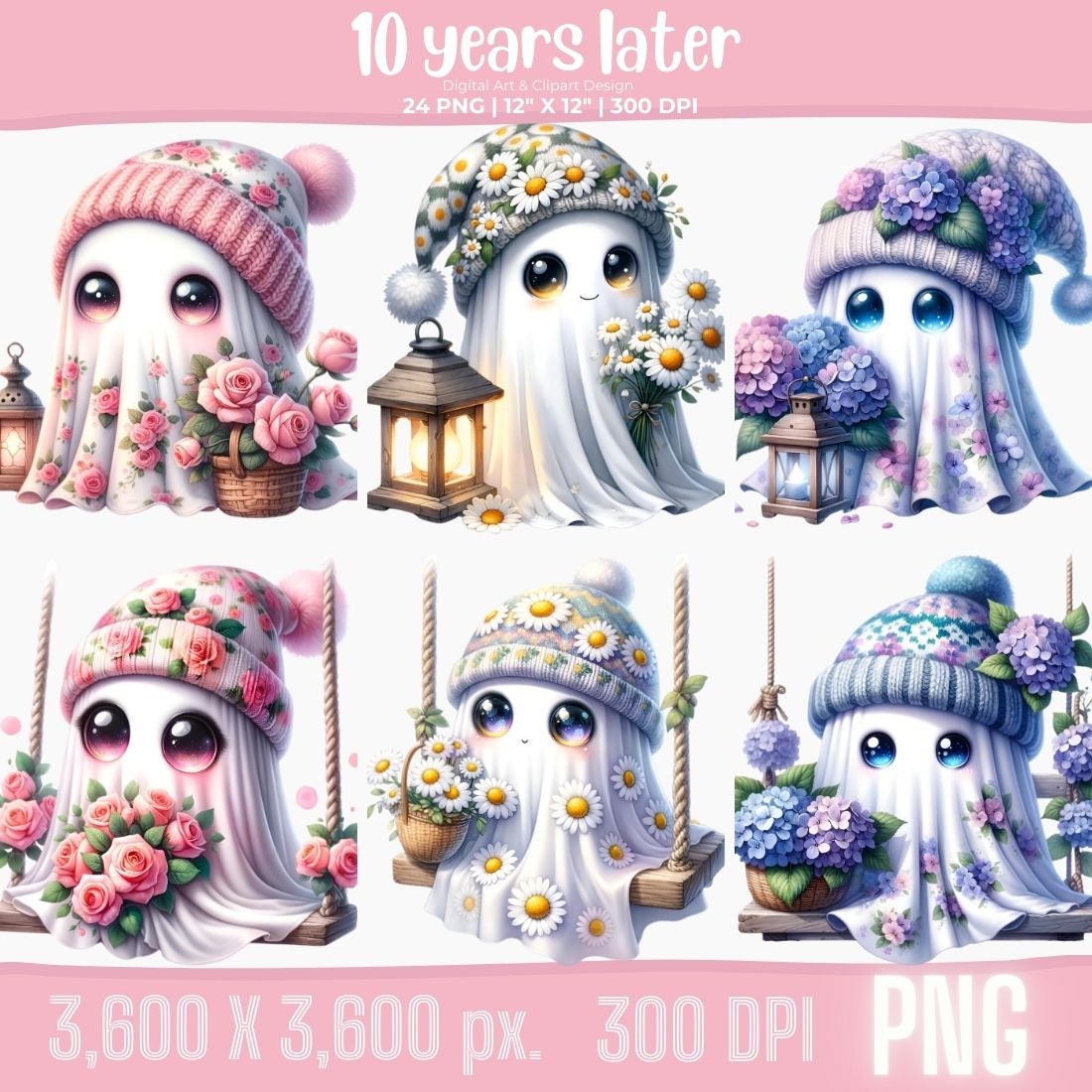 Floral Boo Watercolor Flower Ghost High Quality Clipart 24 PNG, Cute ...
