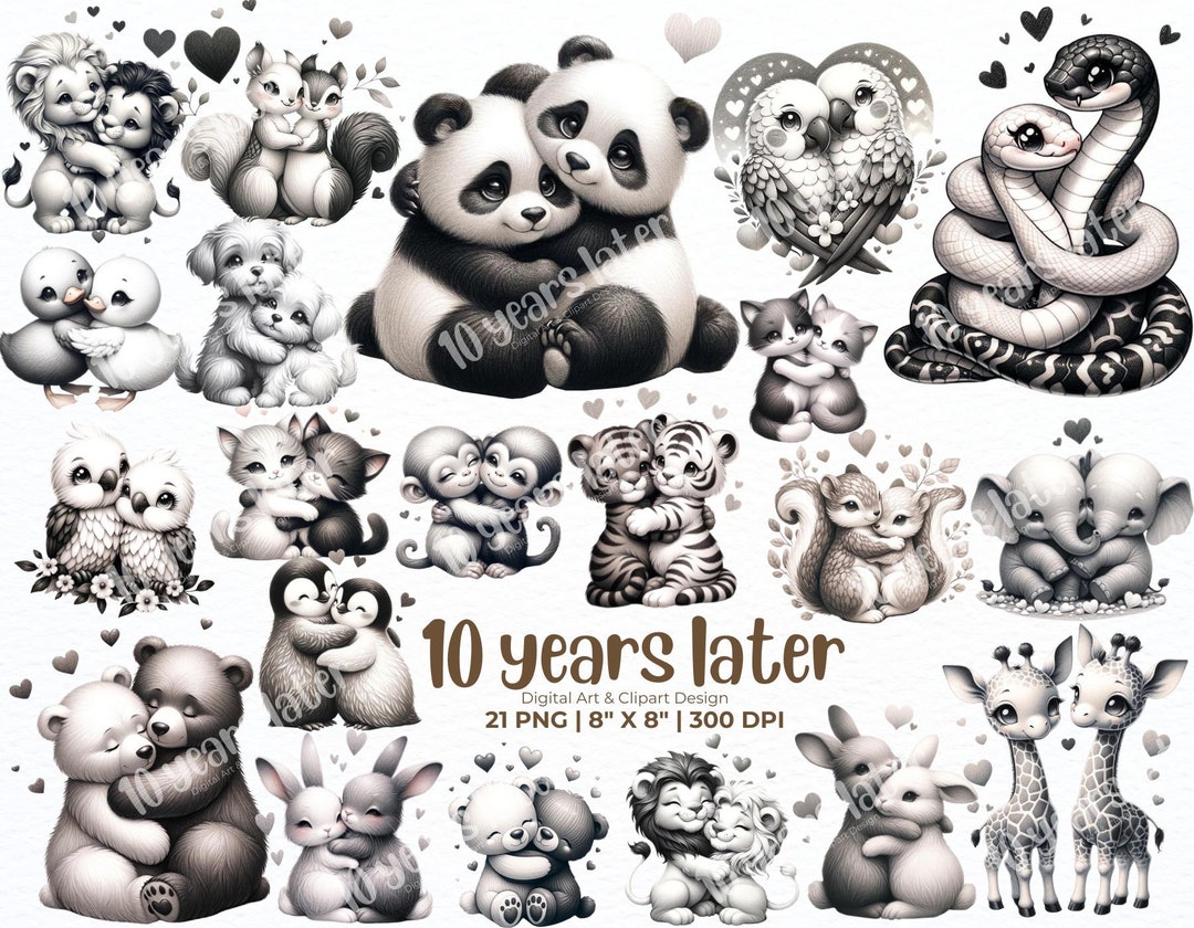 21 Animal Hug Clipart Cute Couples Animal PNG BFF Friends - Etsy