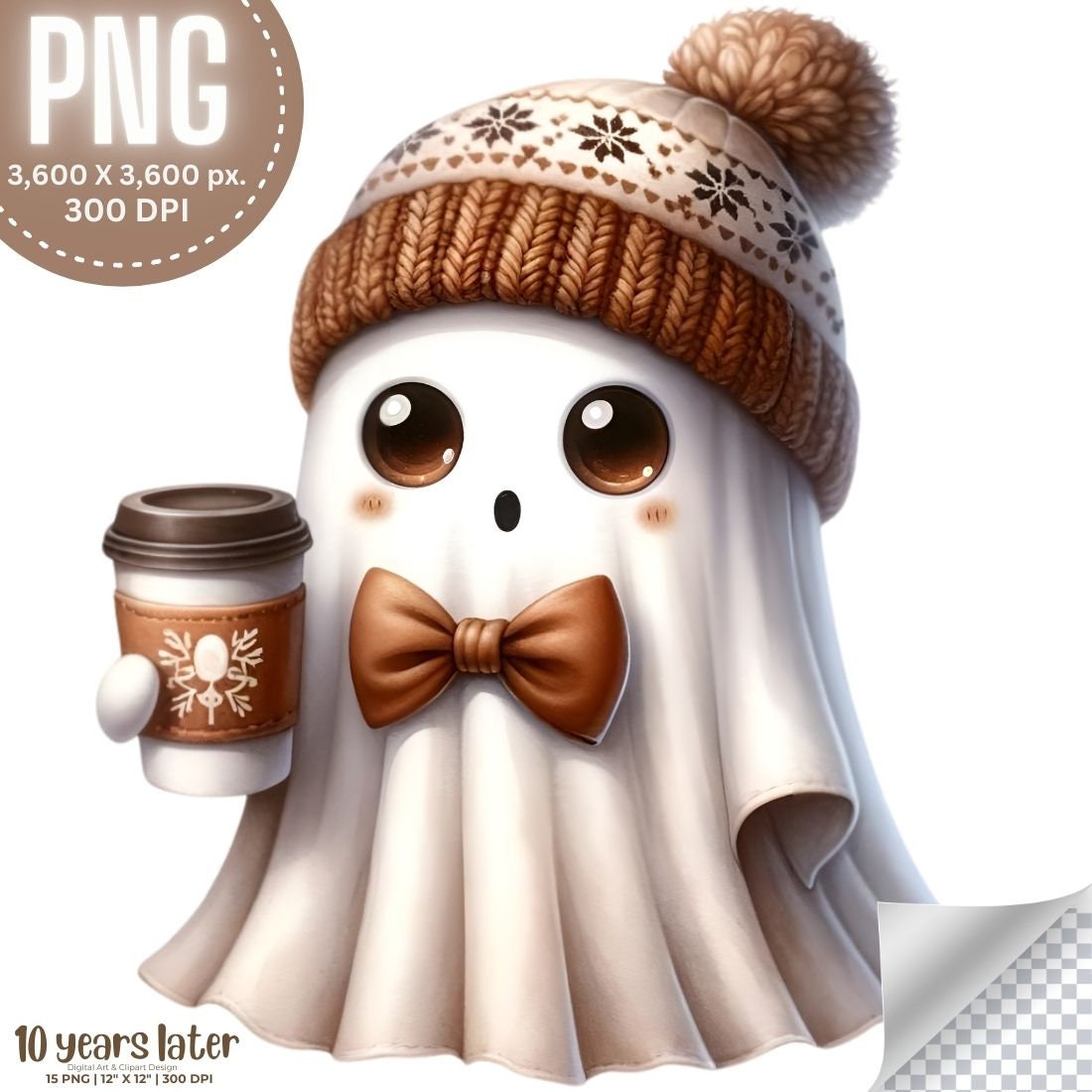 Brown Cute Coffee Ghost Hight Quality Clipart 15 PNG | Watercolor Ghost ...