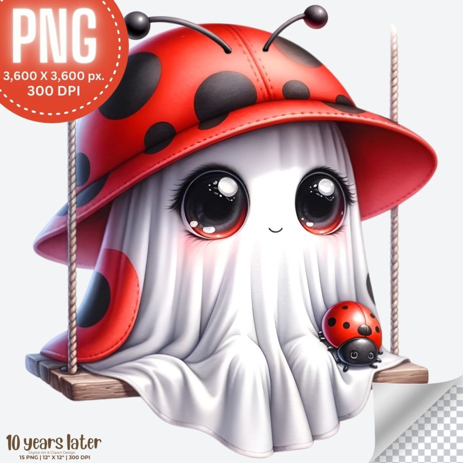 Boo Bug! Watercolor Ladybug Ghost High Quality Clipart 15 PNG, Cute Red ...