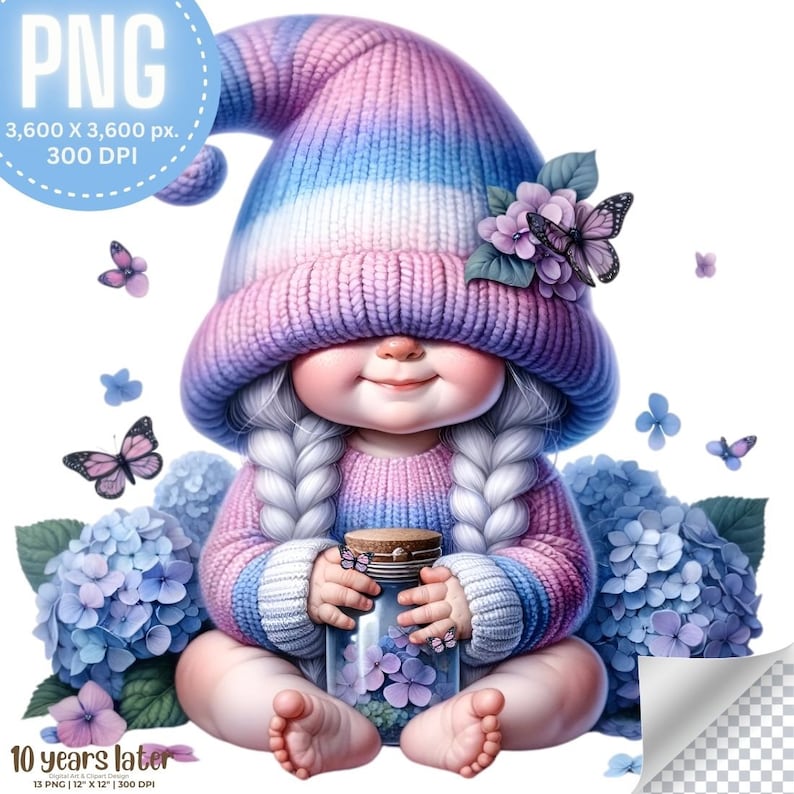 Hydrangeas Girl Gnome Watercolor Female Gnome High Quality Clipart 13 ...