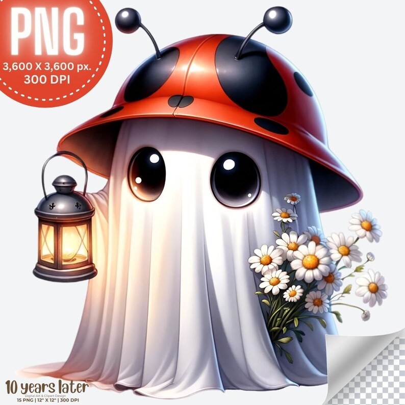 Boo Bug Watercolor Ladybug Ghost High Quality Clipart 15 PNG, Cute Red ...