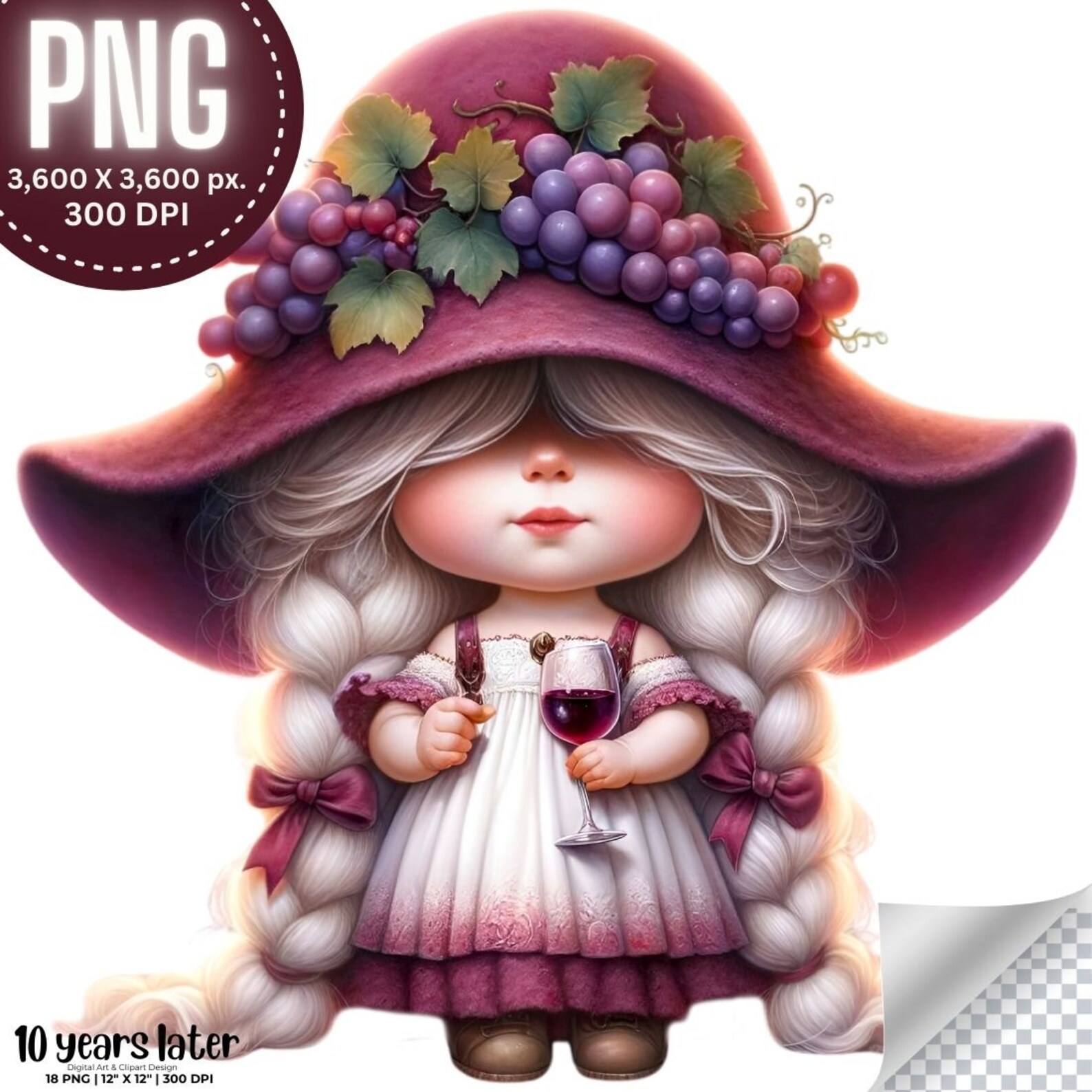 Grapes Red Wine Girl Gnome Cliparts 18 Pngs | Cute Female Gnome Clip ...