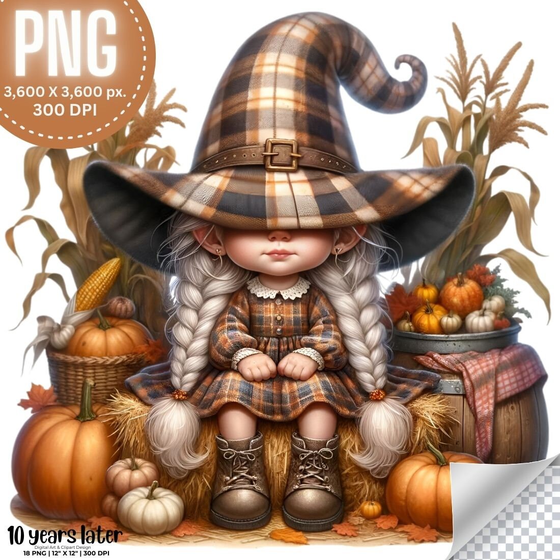 Harvest Autumn Girl Gnome Clip Arts 18 PNG Cute Female Gnome Watercolor ...