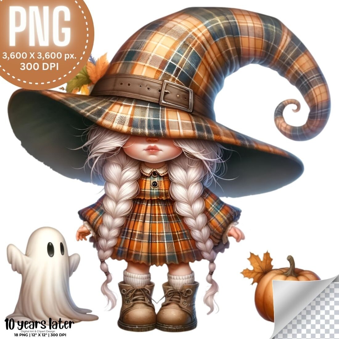 Harvest Autumn Girl Gnome Clip Arts 18 PNG Cute Female Gnome Watercolor ...