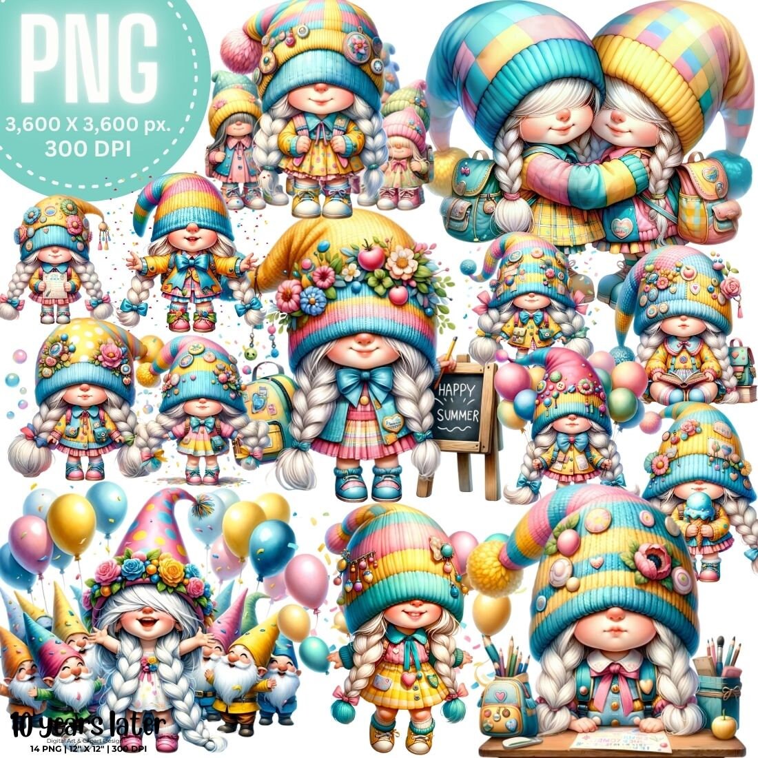 School's Out Gnome Girl Digital Clipart Collection 14 Pngs, Summer ...