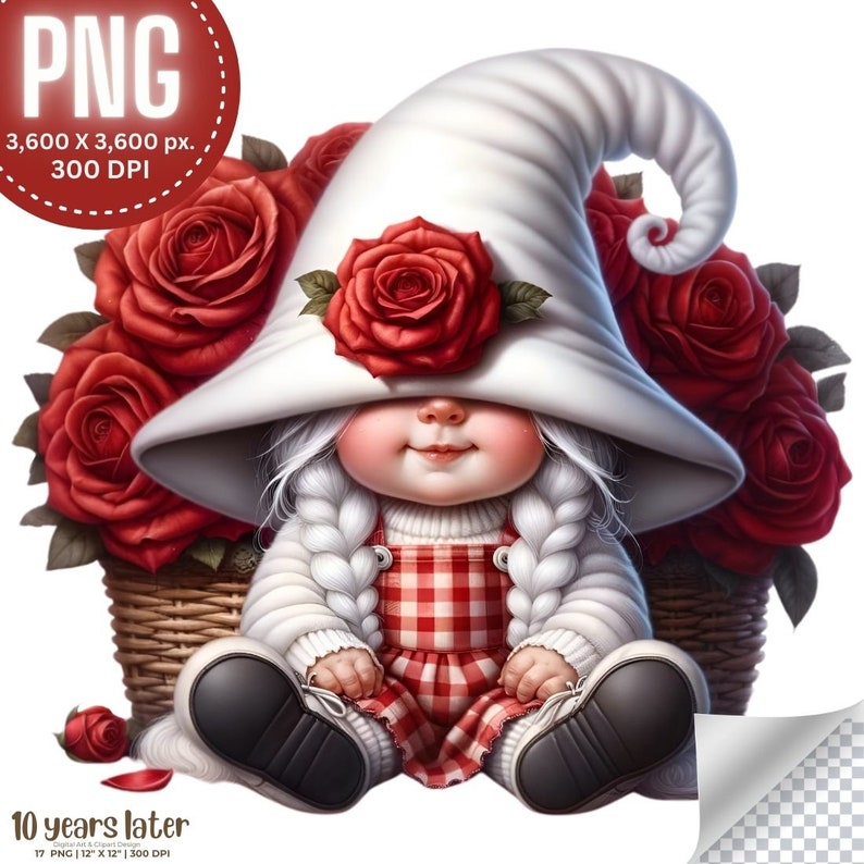 Father's Day Red Roses Baby Girl Gnome Watercolor Female Gnome High ...