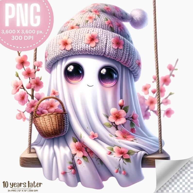 Floral Boo Watercolor Flower Ghost High Quality Clipart 24 PNG, Cute ...