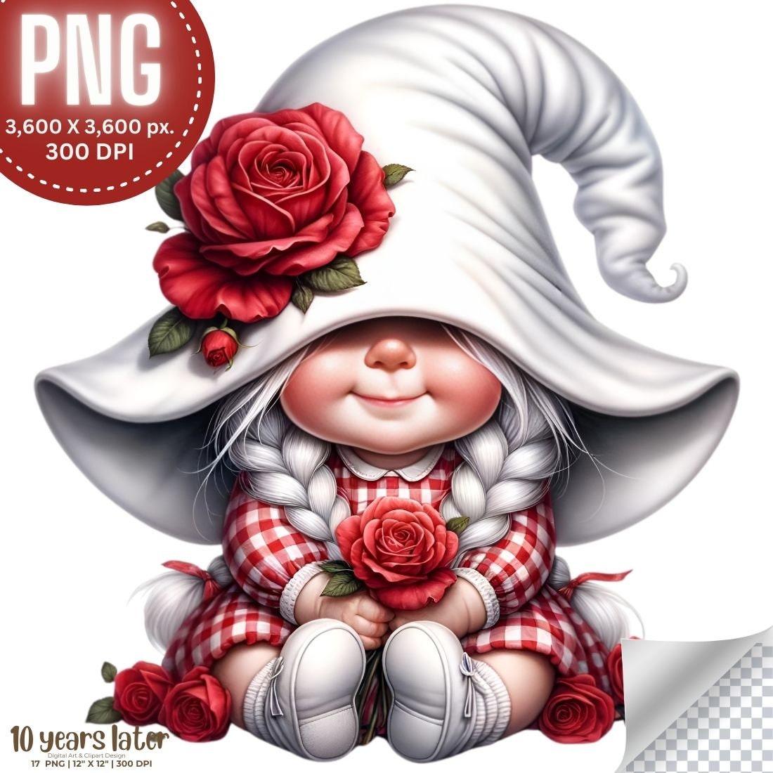 Father's Day Red Roses Baby Girl Gnome Watercolor Female Gnome High ...