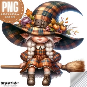 Harvest Autumn Girl Gnome Clip Arts 18 PNG Cute Female Gnome Watercolor ...