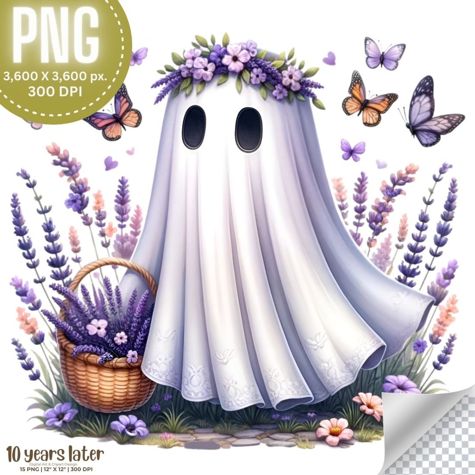 Spring Ghost Hight Quality Clipart 15 PNG Cute Ghost Spring Garden ...