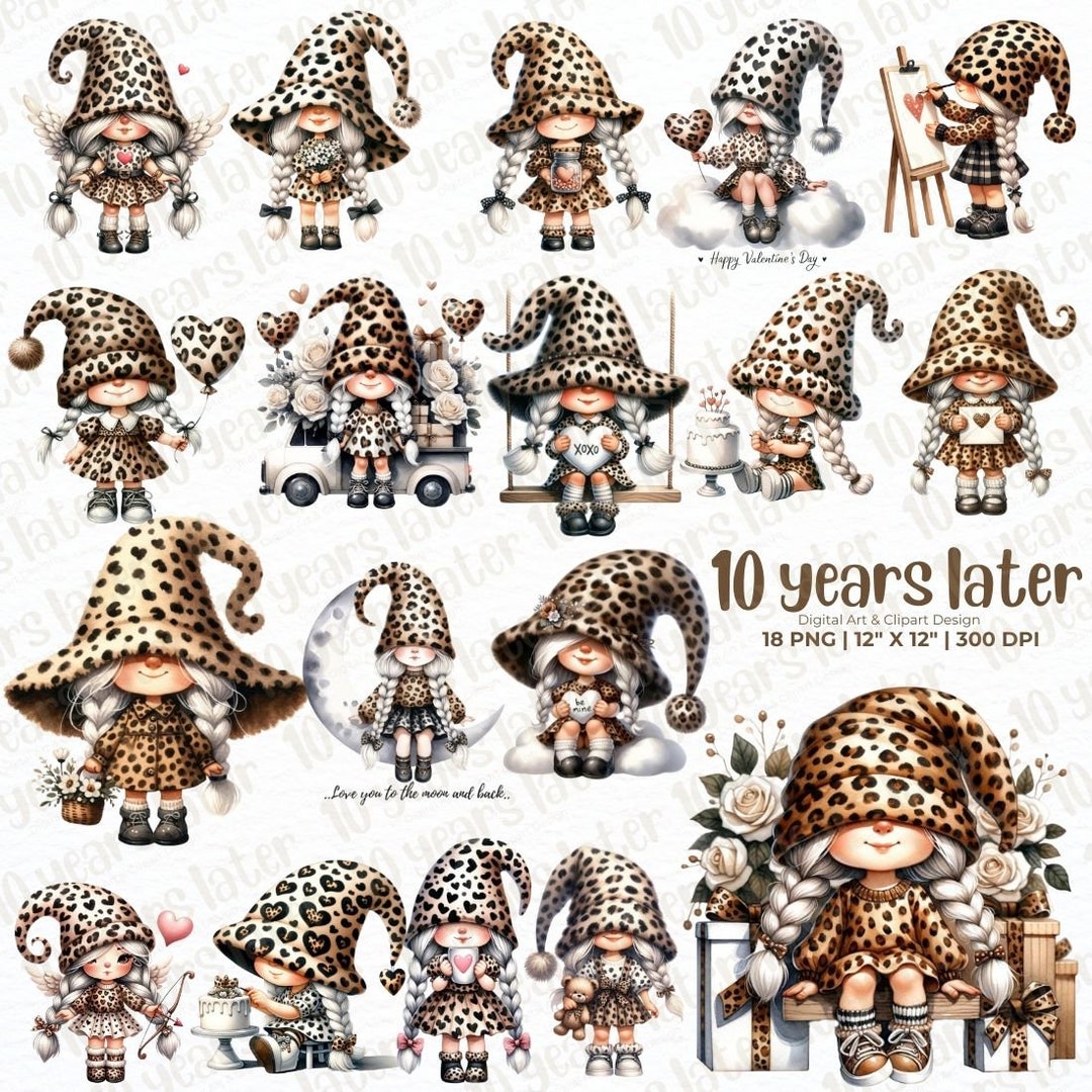 Leopard Girl Gnome on Valentine's Day Clipart | Leopard Gnome PNG ...