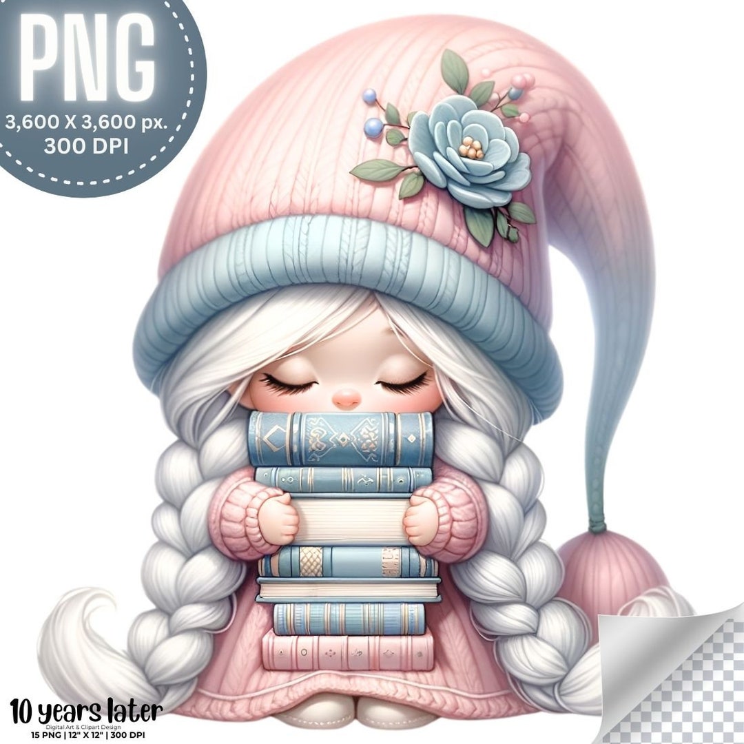 Book Reading Girl Gnome Clip Arts 16 Pngs | Cute Female Gnome Clip Arts ...