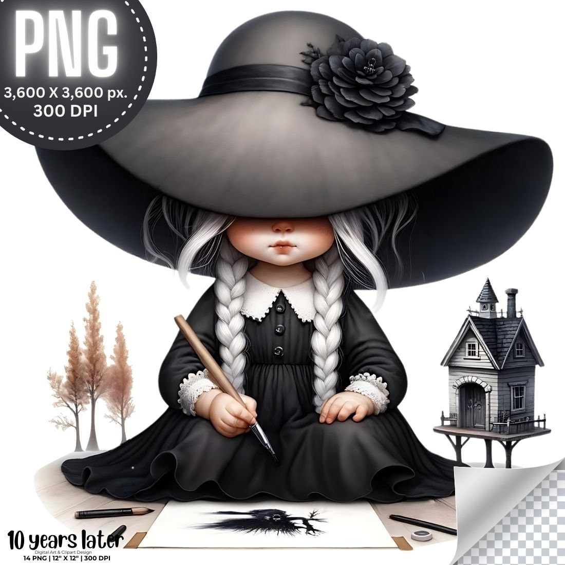 Gothic Girl Gnome Digital Clipart Collection 14 Pngs, Dark Female Gnome ...
