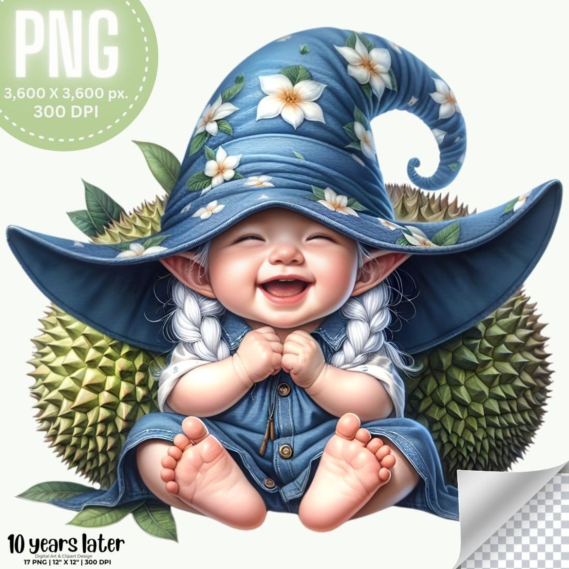 Fruits Girl Gnome Clip Arts 17 Pngs Cute Female Gnome Watercolor, Denim ...