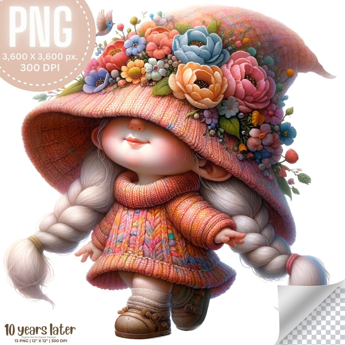 Dreaming Floral Girl Gnome High Quality 13 Clipart Spring Garden Female ...