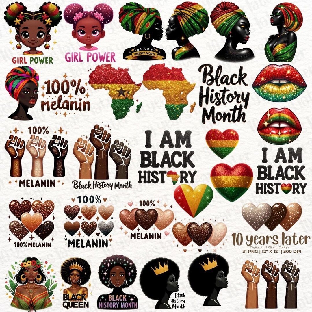 Ladies Black History Month Glitter Clip Art African Woman Turban PNG ...