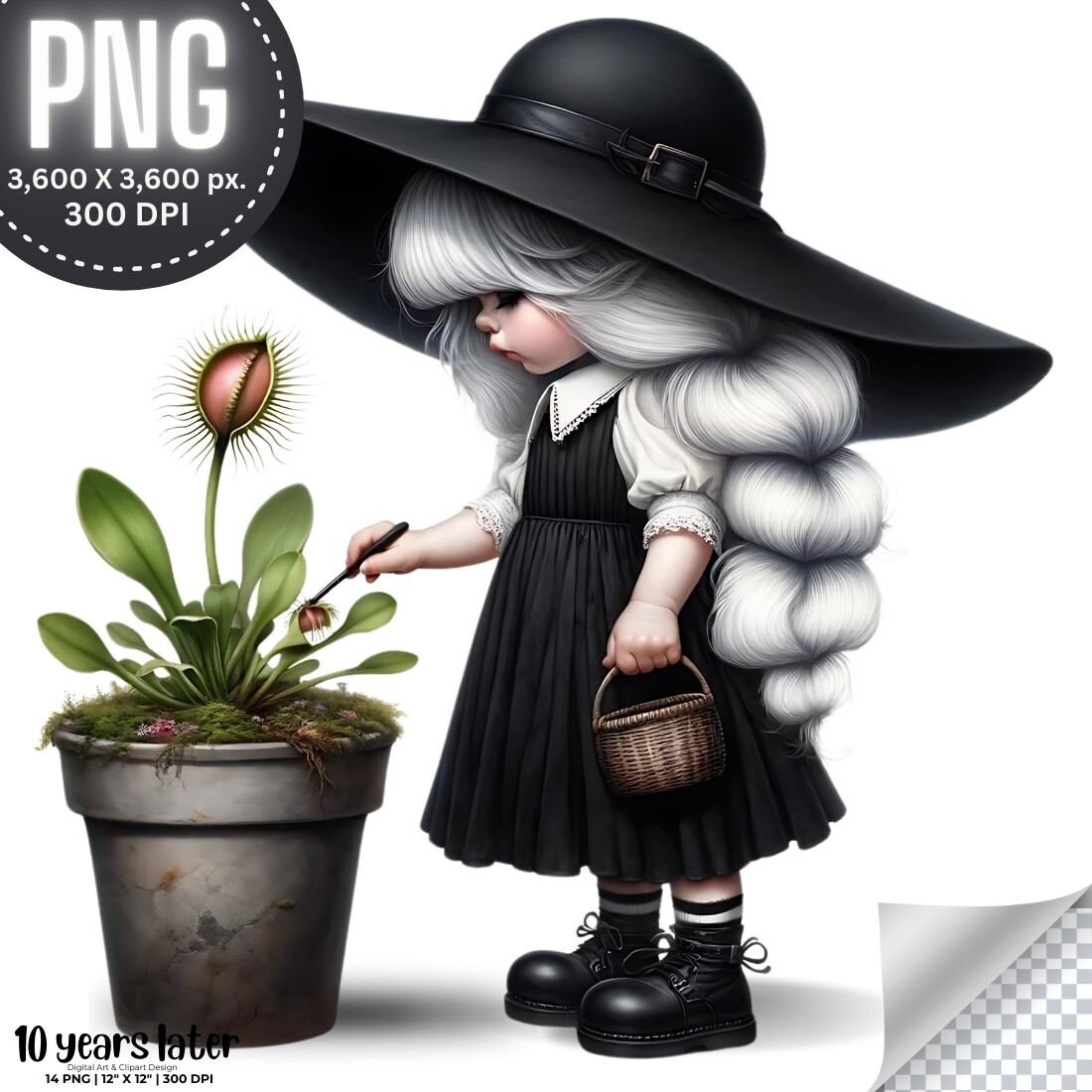 Gothic Girl Gnome Digital Clipart Collection 14 Pngs, Dark Female Gnome ...