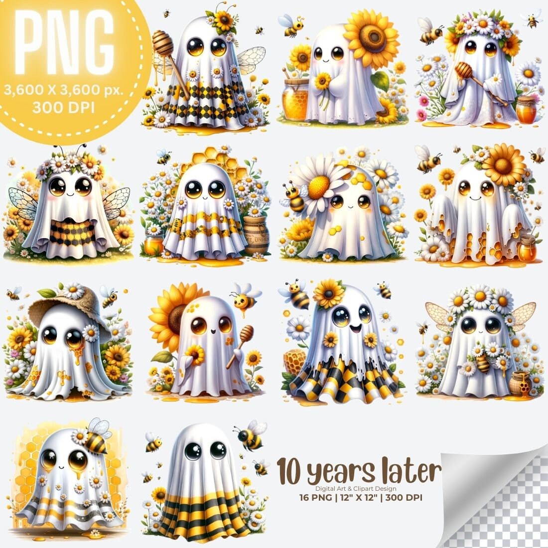 Boo Bee Watercolor Honey Bee Ghost High Quality Clipart 13 PNG, Cute ...
