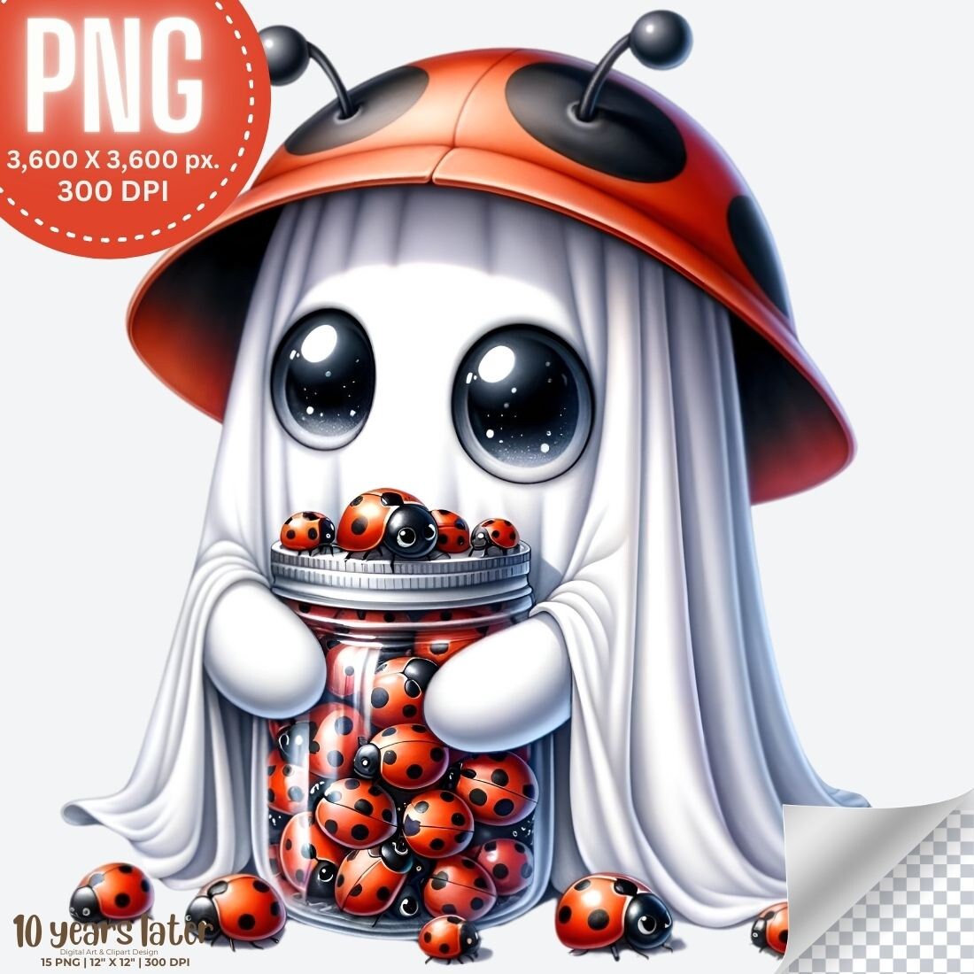 Boo Bug Watercolor Ladybug Ghost High Quality Clipart 15 PNG, Cute Red ...