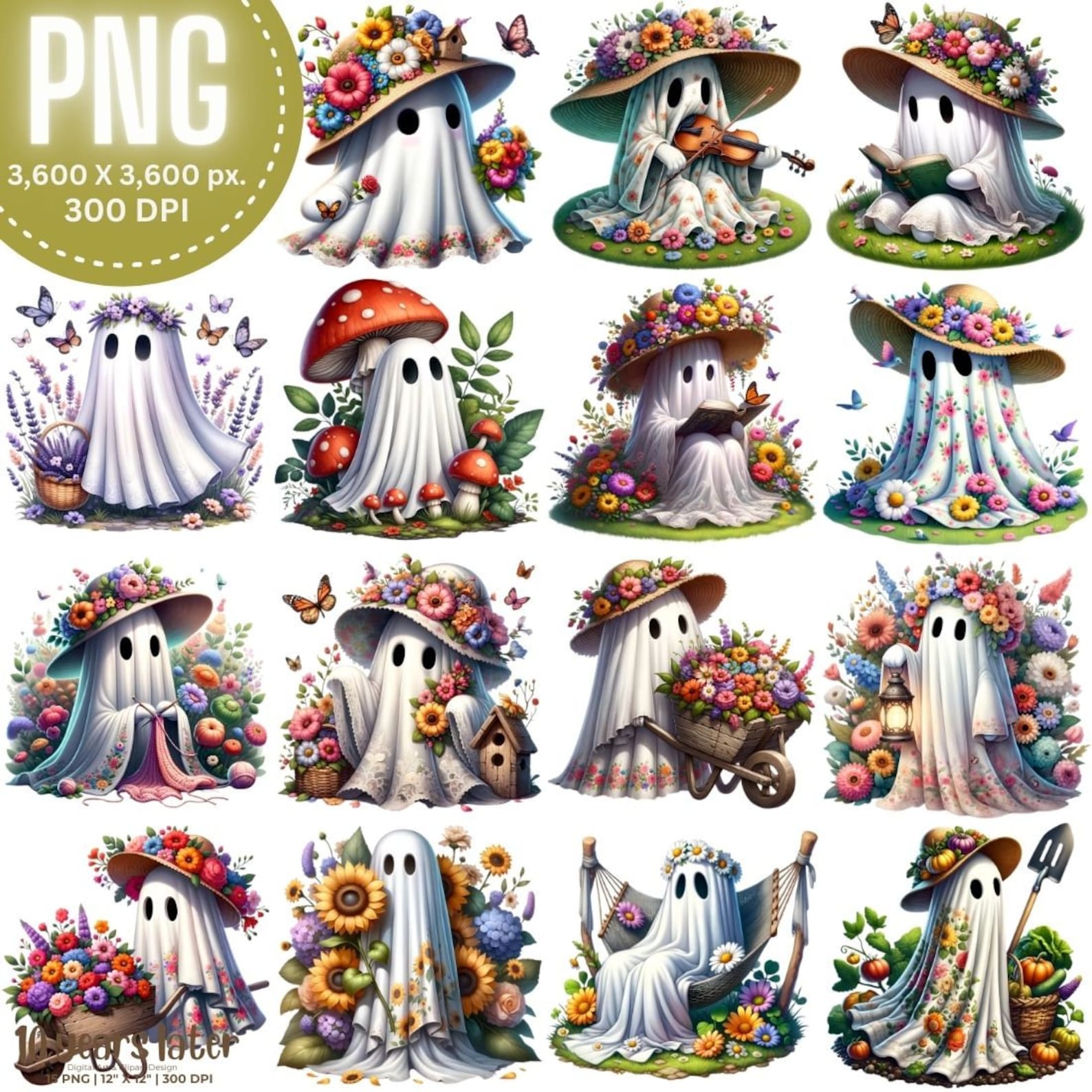 Spring Ghost Hight Quality Clipart 15 PNG Cute Ghost Spring Garden ...