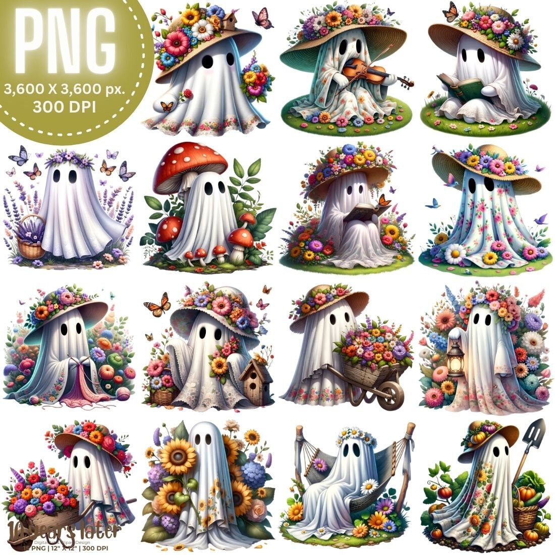 Spring Ghost Hight Quality Clipart 15 PNG Cute Ghost Spring Garden ...