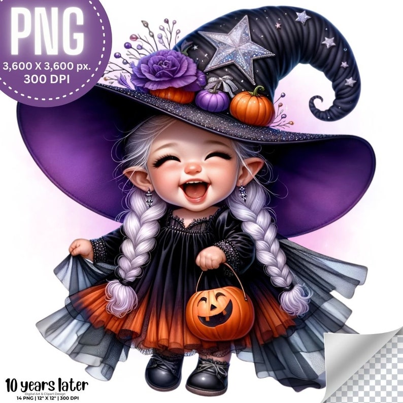 Magical Halloween Girl Gnome Clip Arts 14+ PNG | Cute Female Gnome ...