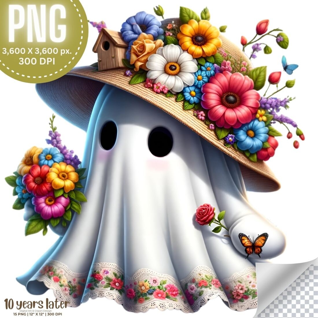 Spring Ghost Hight Quality Clipart 15 PNG Cute Ghost Spring Garden ...