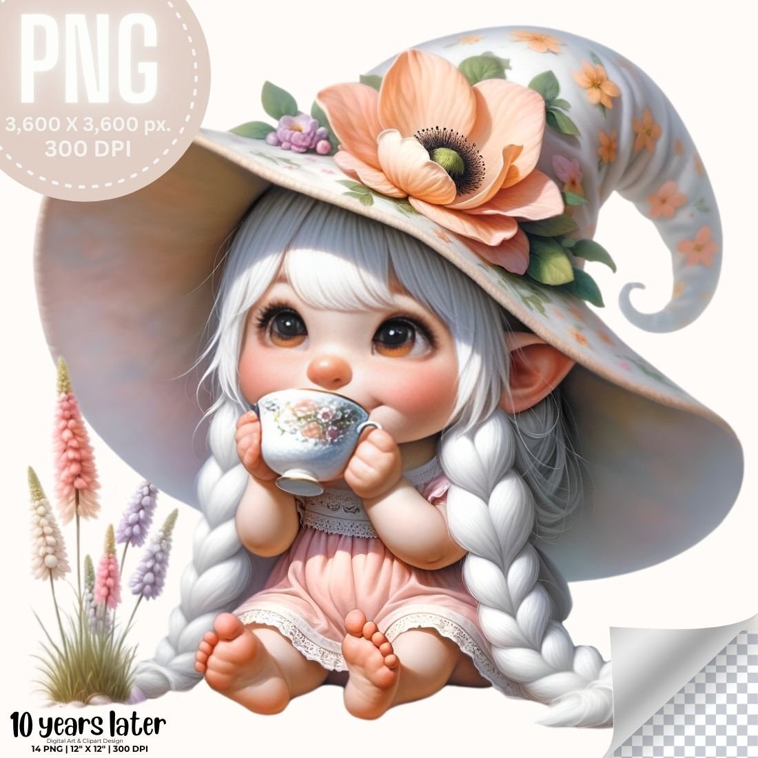 Afternoon Tea of Girl Gnome Clip Arts 14 Pngs Cute Female Gnome ...