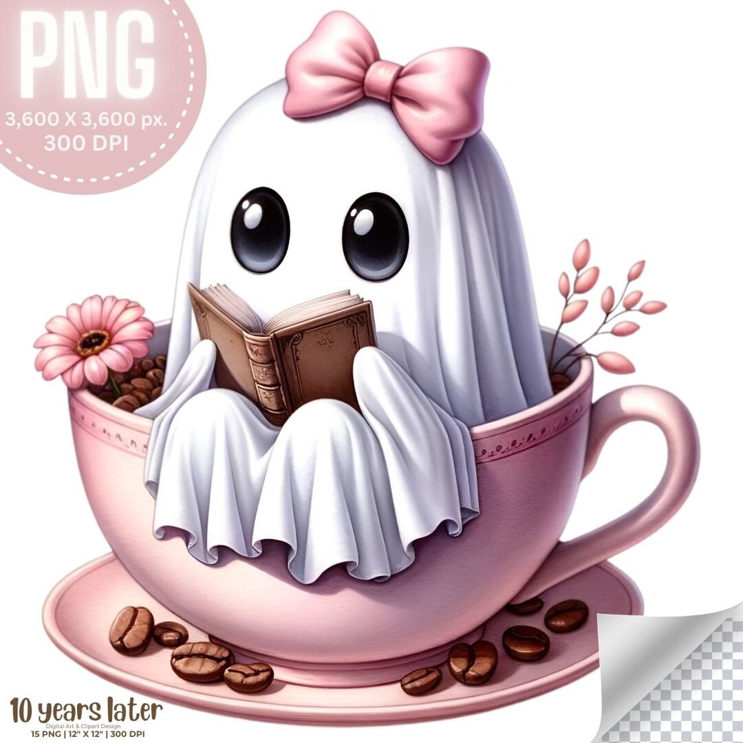 Pinky Cute Coffee Ghost Hight Quality Clipart 15 PNG Watercolor Pink ...