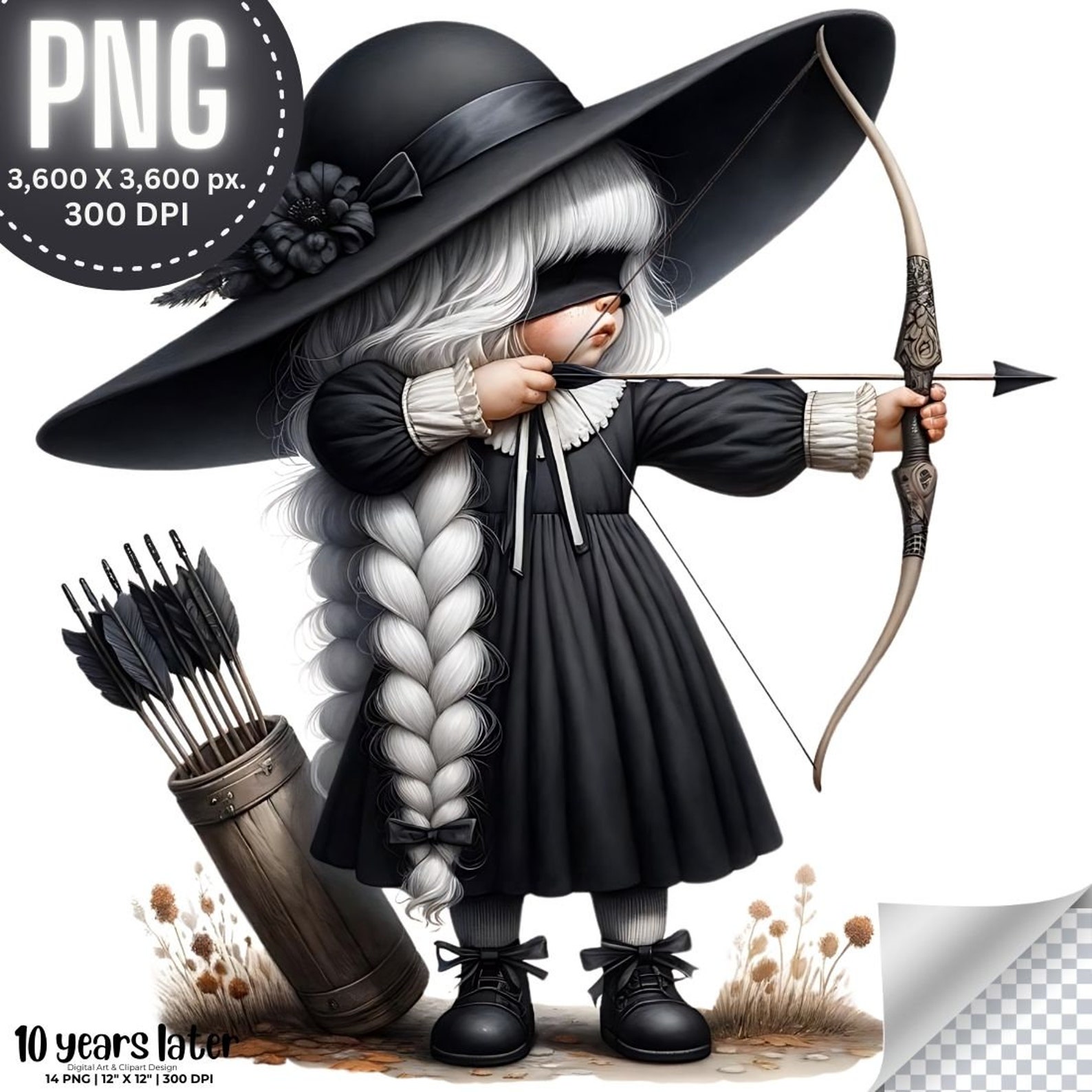 Gothic Girl Gnome Digital Clipart Collection 14 Pngs, Dark Female Gnome ...